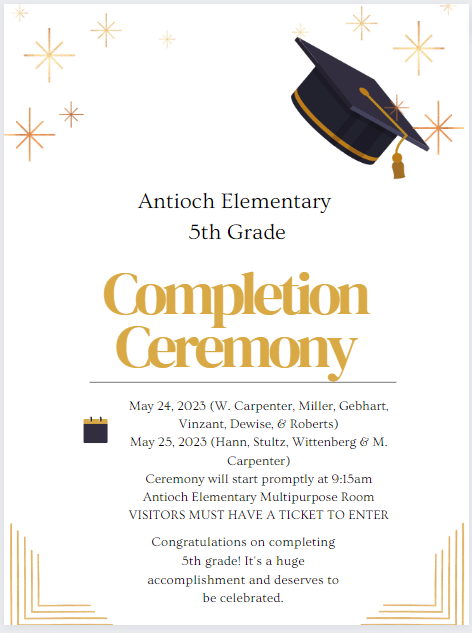 5th Grade Completion Ceremony Set For May 24 & 25 | Antioch Elementary ...