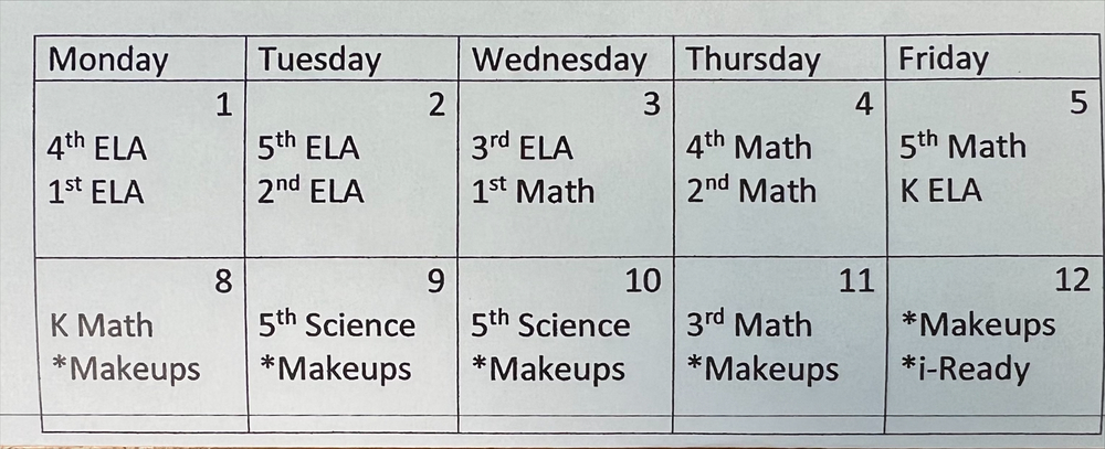 Elliott Point Elementary (ONLY) F.A.S.T testing schedule | Elliott ...
